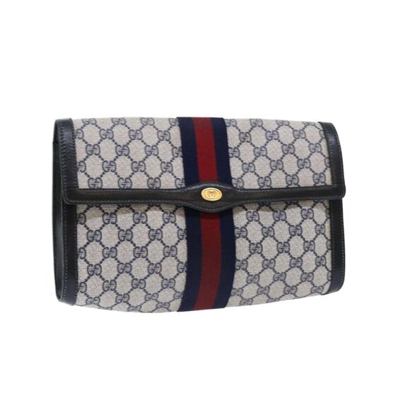 Gucci | Bags | Pre Loved Gucci Gg Canvas Sherry Line Clutch Bag Gray ...